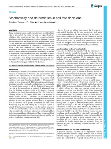 Stochasticity And Determinism In Cell Fate Decisions Pdf Neurogenesis Retina