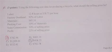 solved 10 3 points using the following cost data for