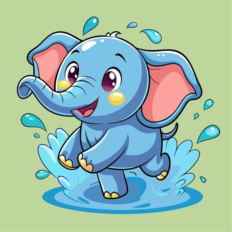 Playful Elephant Splashing Water Cartoon Vector Illustration Premium