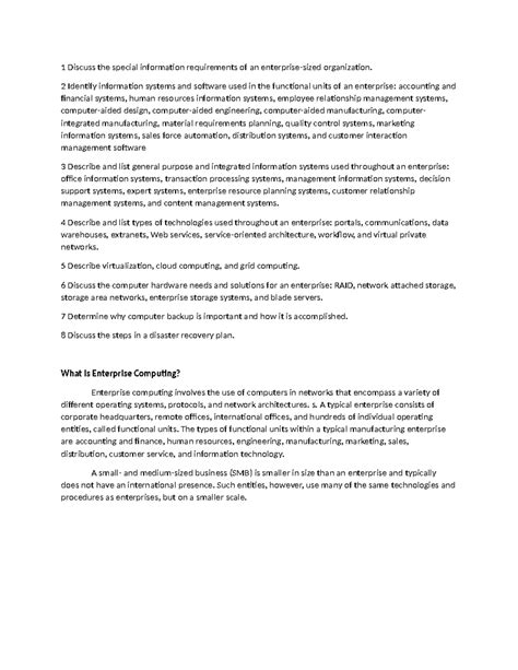 Enterprise Computing Notes On Information Systems And Management