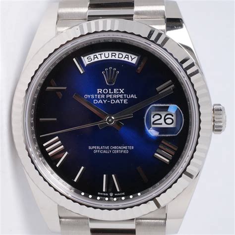 Rolex New 2024 White Gold Day Date Blue Ombre Dial 228239 Box And Papers