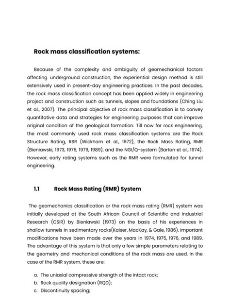 Rock Mass Classification Systems Key Parameters And Applications Pdf Geology Earth Sciences
