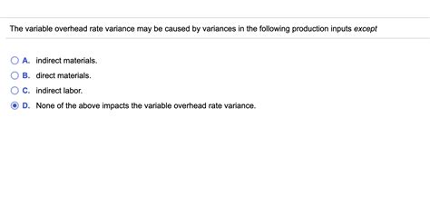 Solved The Variable Overhead Rate Variance May Be Caused By