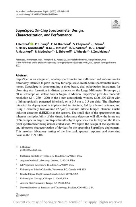 Superspec On Chip Spectrometer Design Characterization And