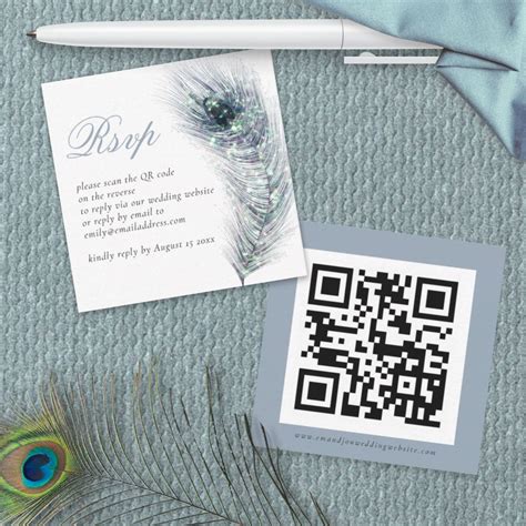 Peacock Feather Qr Code Wedding Rsvp Enclosure Note Card Zazzle