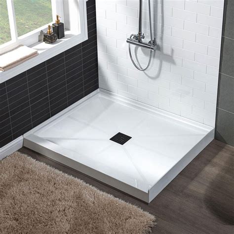 Woodbridge 36 In L X 36 In W Alcove Solid Surface Shower Pan Base With Center Drain In White