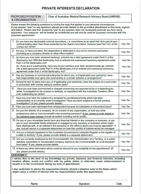 Private Interests Declaration Australian Government Department Of Health Disability And Ageing