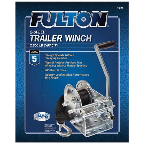 Fulton 142415 Dual Speed Tow Winch With 20 Inch Strap 2600 Pound