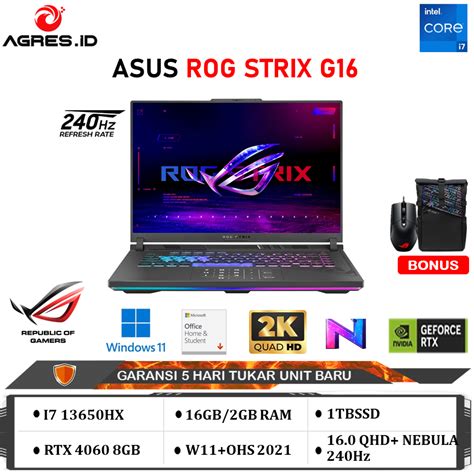 Jual ASUS ROG STRIX G16 G614JV I7 13650HX RTX4060 8GB 32GB 1TB W11 OHS 16 0 NEBULA QHD 240HZ