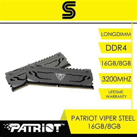 Patriot Viper Steel Ddr4 Memory 8gb16gb 3200mhz Non Rgb Shopee