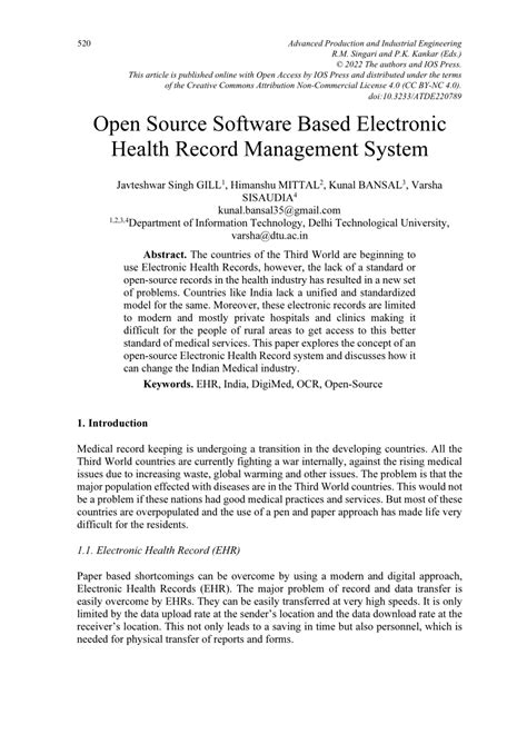 Pdf Open Source Software Based Electronic Health Record Management System