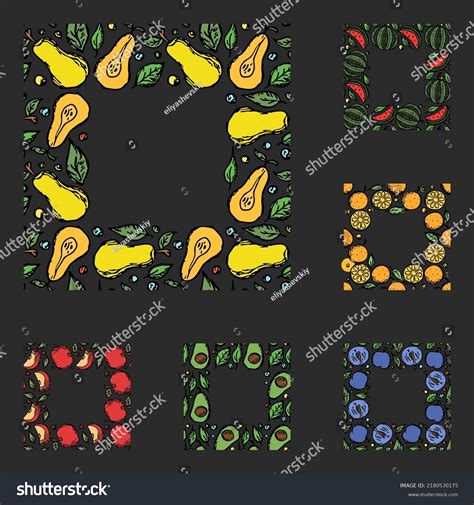 Set Different Seamless Fruit Frames Doodle Stock Vector Royalty Free