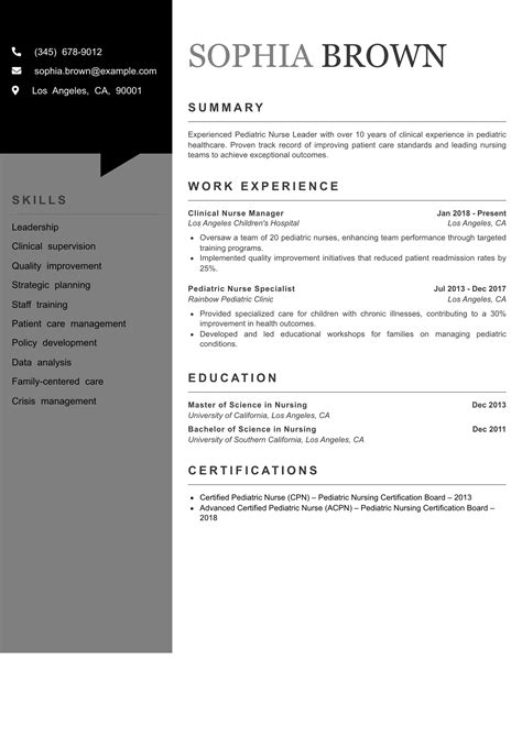 Pediatric Nurse Resume My Resume Star