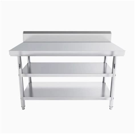 Kitchen Stainless Steel Workbench With Splash Back 600mm Deep 3 Tier
