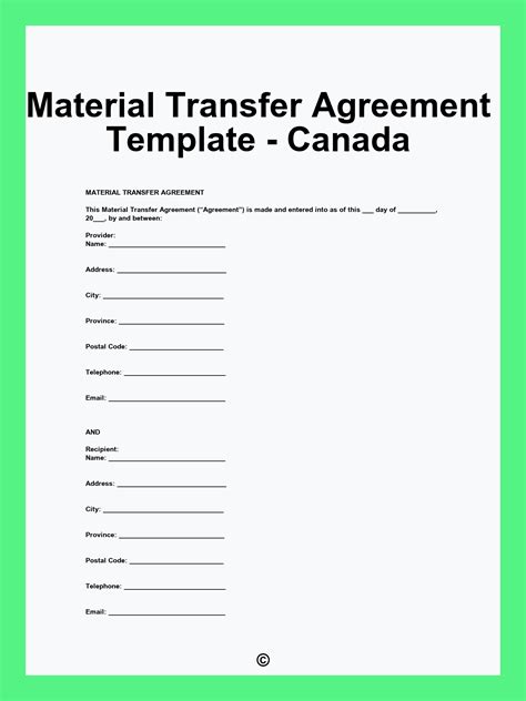 Material Transfer Agreement Template Canada