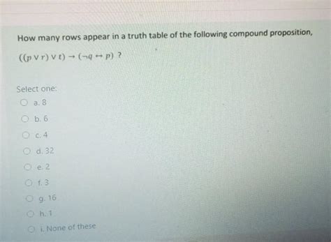 Solved How Many Rows Appear In A Truth Table Of The