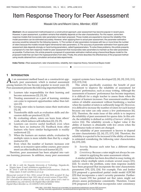 Pdf Item Response Theory For Peer Assessment