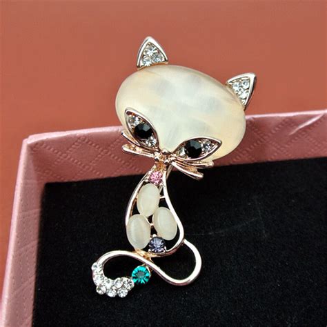 Gold Filled Opal Stone Fox Brooch Women Fancy Cute Animal Pin Brooch