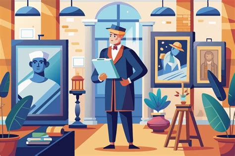 Flat Style Museum Curator With Artifact Curation And Museum Exhibition