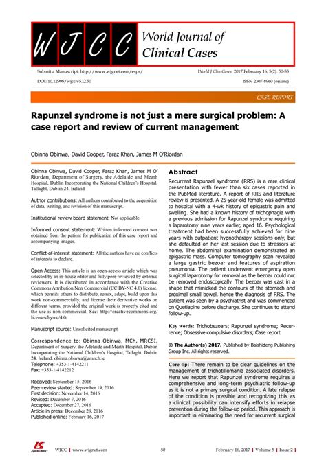 Pdf Rapunzel Syndrome Is Not Just A Mere Surgical Problem A Case