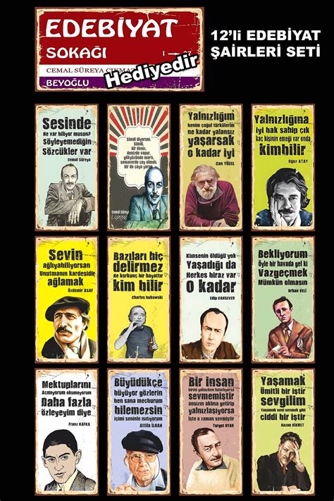 Hayal Poster Edebiyat Sokağı Şairler Ve Yazarlar Retro Ahşap Poster Tablo Seti 12li 10x20cm