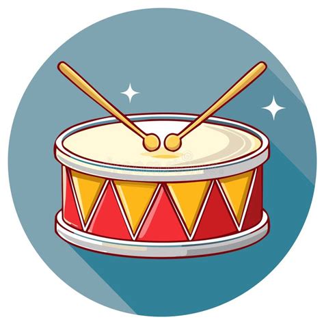 Cartoon Drum And Drumsticks On Circle Background Music Instrument Stock