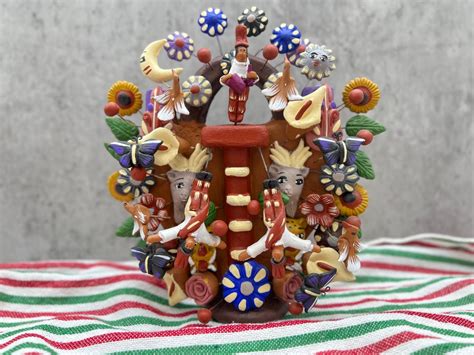 Papantla Flyers Tree Of Life Angles Candle Holder Mary Virgin Etsy