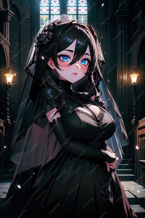 Premium Photo Illustration Of A Beautiful Anime Goth Girl In Black Dress