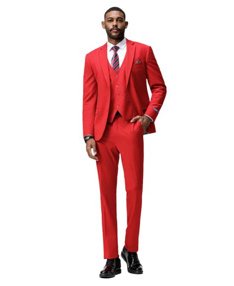 Mens Slim Fit Solid Red 3 Piece Suit Suits Outlets Mens Fashion