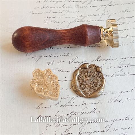 Italian Baroque Florentine Lilium Wooden Handle Brass Wax Seal Stamp