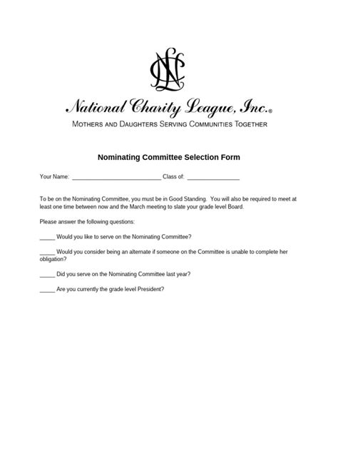 Nominating Committee Application Form Pdf