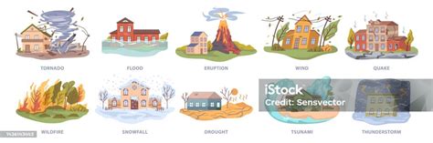 Ilustración De Desastres Y Catástrofes Naturales Inundaciones Y