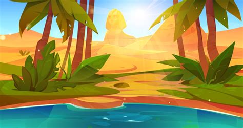 River In Desert Oasis Cartoon Landscape Royalty Free Vector