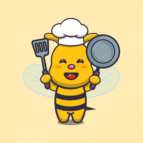 Premium Vector Cute Bee Chef Mascot Cartoon Character
