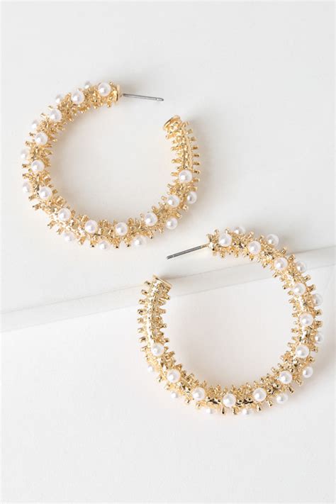 Pearl Hoop Earrings Open Hoop Earrings Textured Hoop Earrings Lulus
