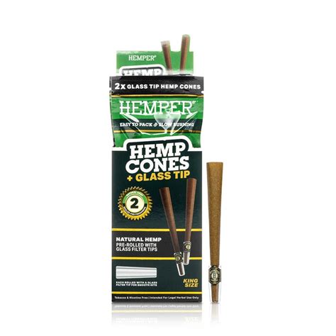 Hemper 109mm King Size Hemp Cones Glass Tip 2 Per Pack 12 Packs