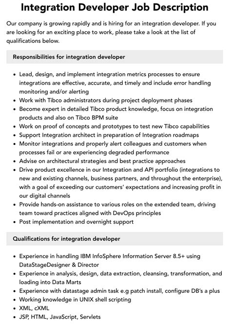 Integration Developer Job Description Velvet Jobs