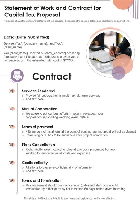 Statement Of Work And Contract For Capital Tax Proposal One Pager Sample Example Document Ppt