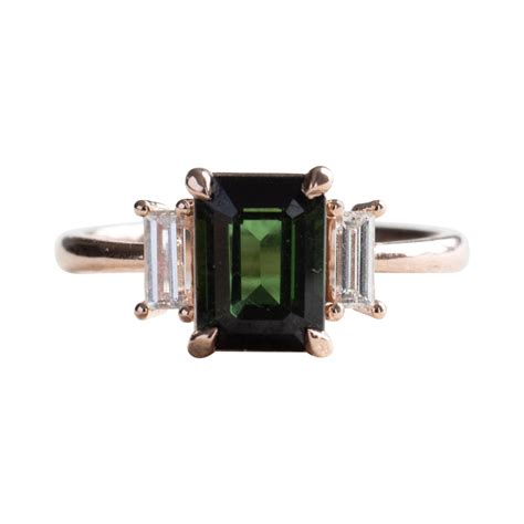 Emerald Cut 686 Carat Green Tourmaline Diamond Gold Ring At 1stdibs