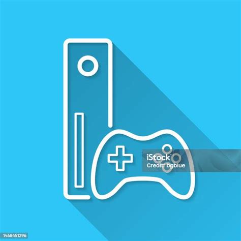 게임 패드가있는 게임 콘솔 파란색 배경에 아이콘 긴 그림자가 있는 평면 디자인 게임 컨트롤러에 대한 스톡 벡터 아트 및 기타 이미지 게임 컨트롤러 선 외형선 Istock