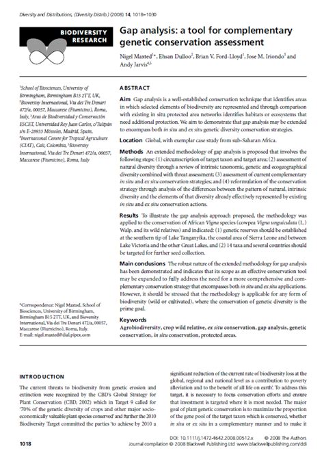 Gap Analysis A Tool For Complementary Genetic Conservation Assessment