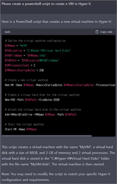 Chatgpt Hyper V Vm을 생성하는 Script 제작 페푸리의 Office Server 이야기