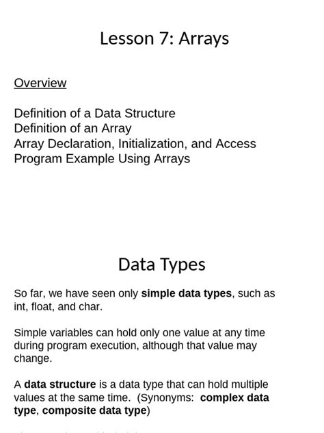 Lesson 7 Arrays Pdf Integer Computer Science Data Type
