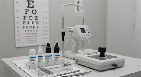 Eye Examination Setup Modern Optometry Equipment And Eye Chart In A