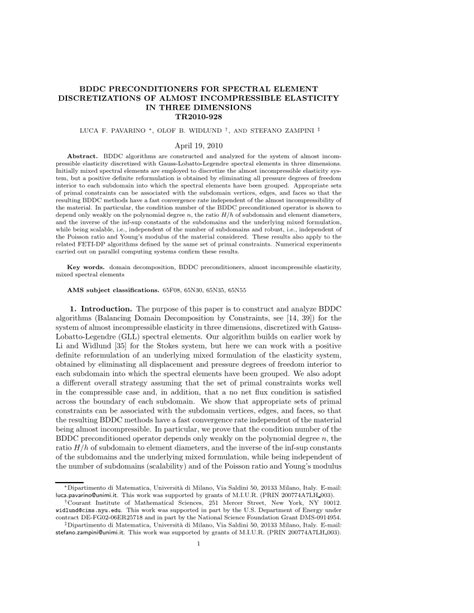 Pdf Bddc Preconditioners For Spectral Element Discretizations Of