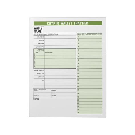 Crypto Wallet Password Keeper Recovery Seed Phrase Notepad Zazzle