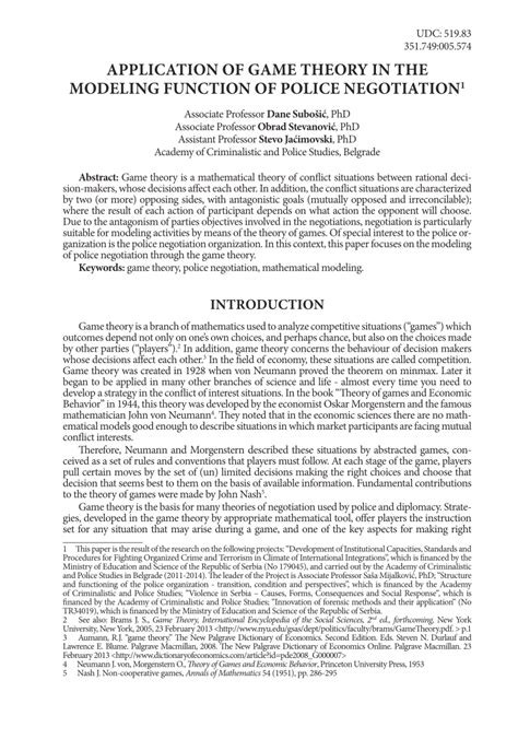 Pdf Application Of Game Theory In The Modeling Function Of Police Negotiation