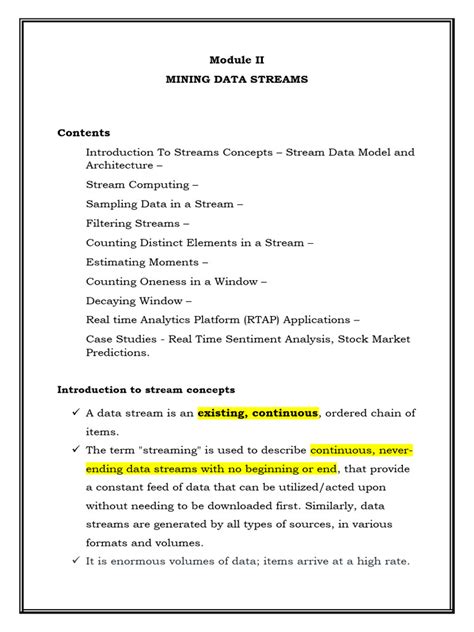 module 2 mining data streams pdf sampling statistics databases