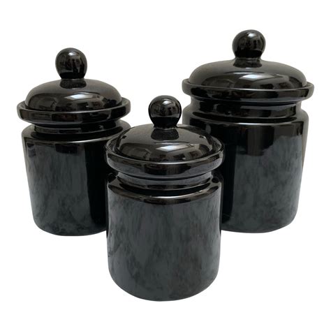 Vintage Black Pottery Ceramic Storage Canisters Set Of Three Chairish