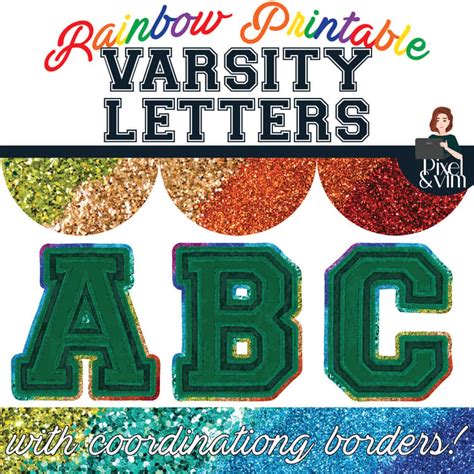Varsity Letters And Borders Forest Green And Rainbow Sparkle Bulletin